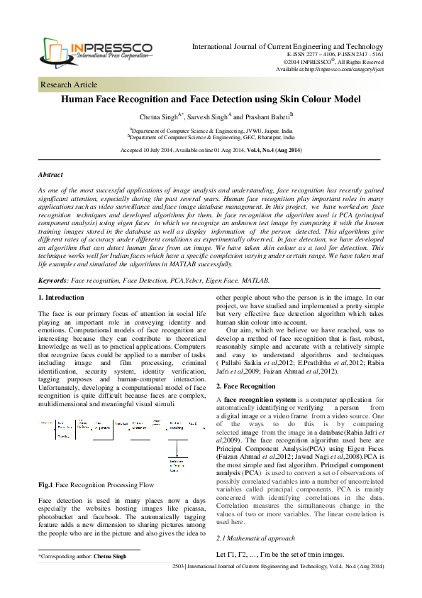 Pdf Human Face Recognition And Face Detection Using Skin Colour Model