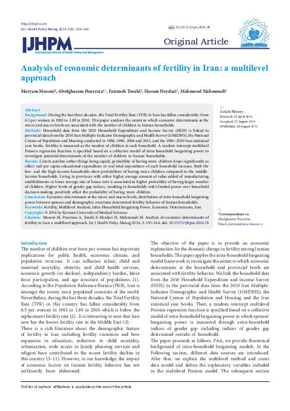 (PDF) Analysis of Economic Determinants of Fertility in Iran: A ...