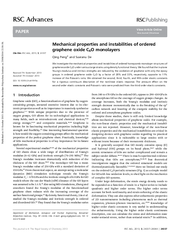 (PDF) Mechanical properties and instabilities of ordered graphene oxide ...