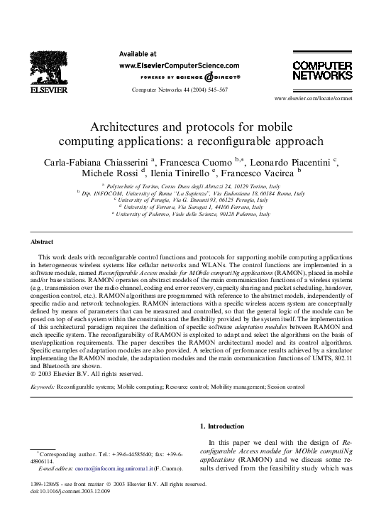 (PDF) Architectures and protocols for mobile computing applications: a reconfigurable approach ...