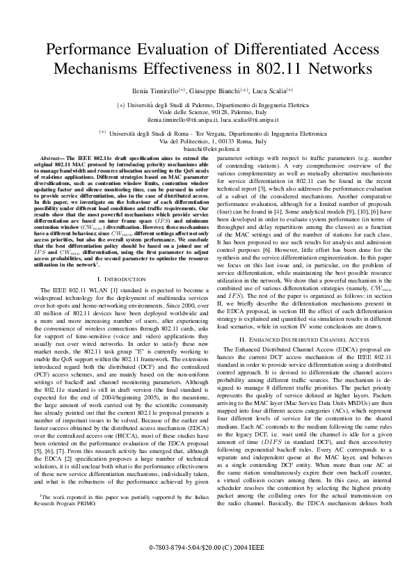 (PDF) Performance evaluation of differentiated access mechanisms ...