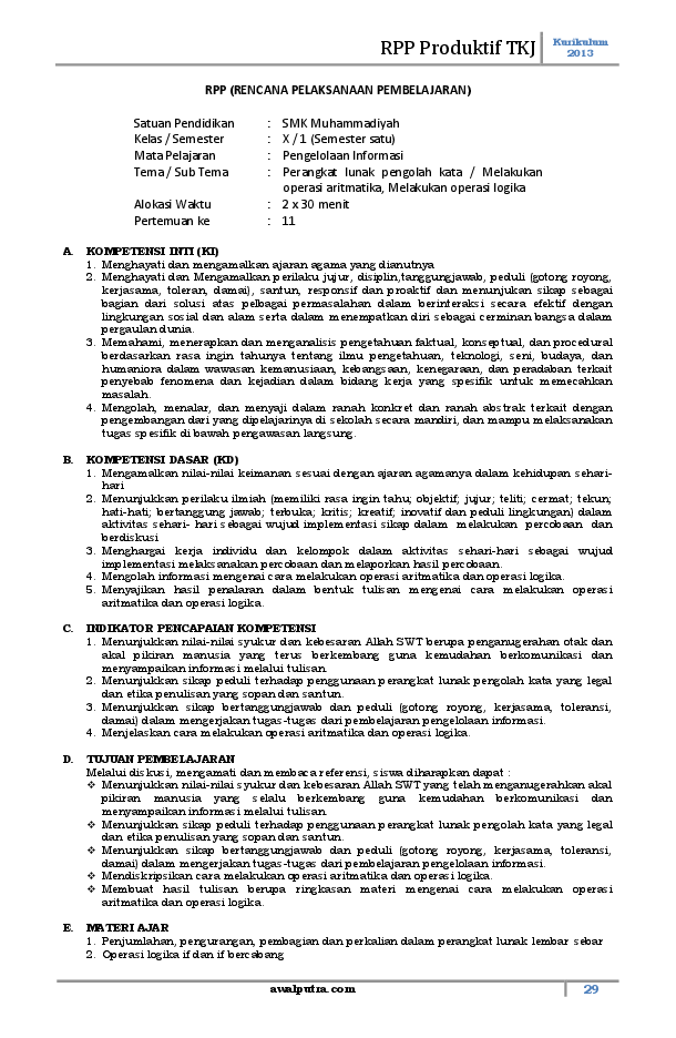 (DOC) RPP (RENCANA PELAKSANAAN PEMBELAJARAN