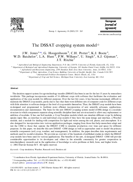 Pdf The Dssat Cropping System Model 1