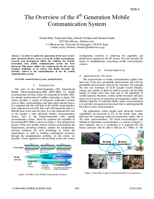 (PDF) The Overview of the 4 th Generation Mobile Communication System ...