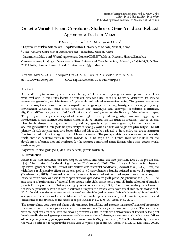 (PDF) Genetic Variability and Correlation Studies of Grain Yield and Related Agronomic Traits in ...