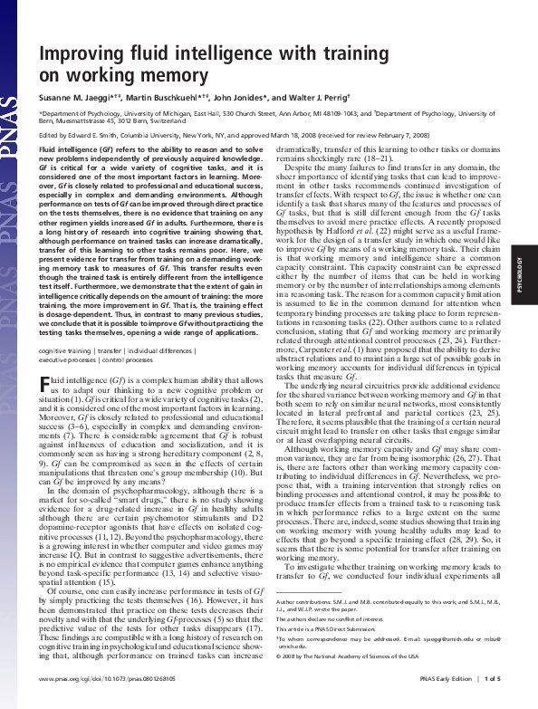 (PDF) Improving fluid intelligence with training on working memory