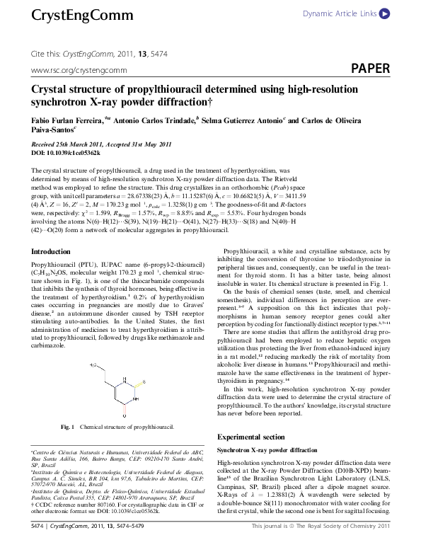 (PDF) Crystal structure of propylthiouracil determined using high ...