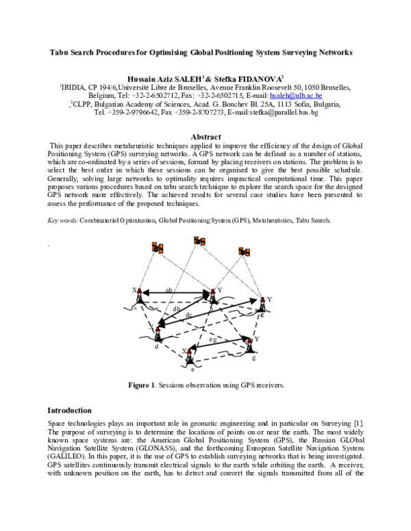 (PDF) Tabu Search Procedures for Optimising Global Positioning System Surveying Networks
