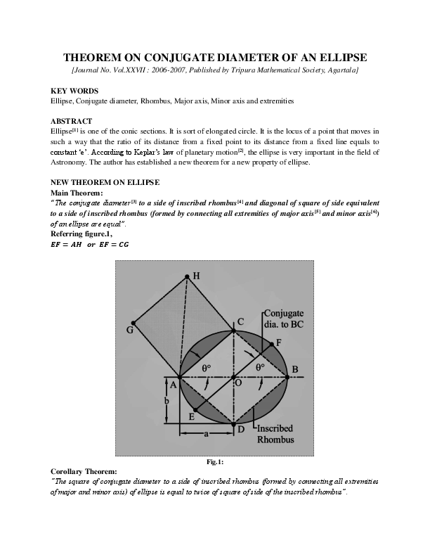 (PDF) THEOREM ON CONJUGATE DIAMETER OF AN ELLIPSE