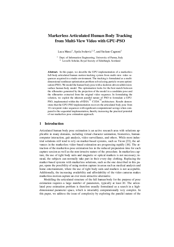 (PDF) Markerless articulated human body tracking from multi-view video ...