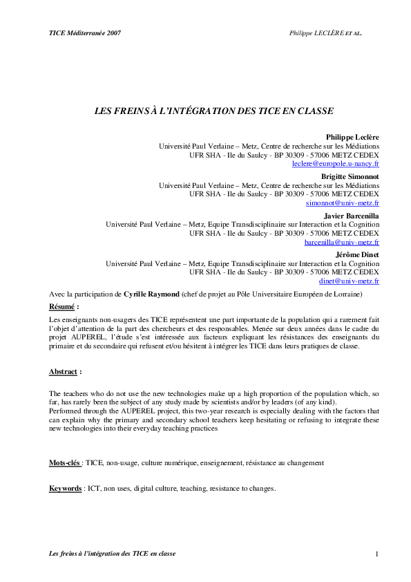 utilisation tice enseignement