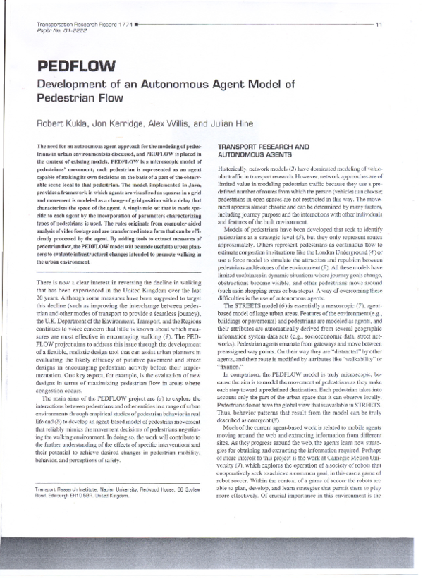 (PDF) PEDFLOW: development of an autonomous agent model of pedestrian flow.
