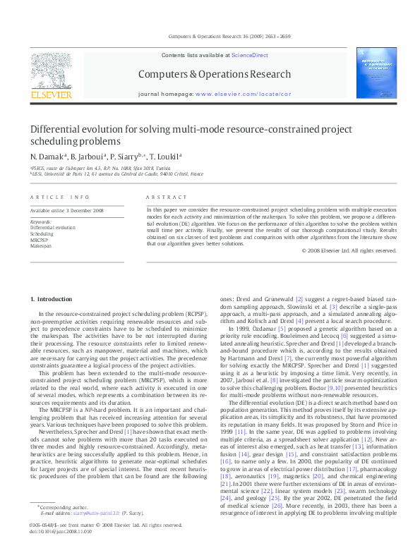 (PDF) Differential evolution for solving multi-mode resource ... (PDF) Differential evolution for solving multi-mode resource ...