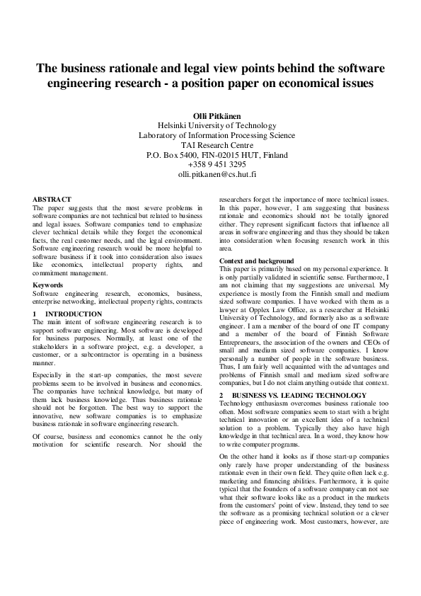 (PDF) The business rationale and legal view points behind the software ...