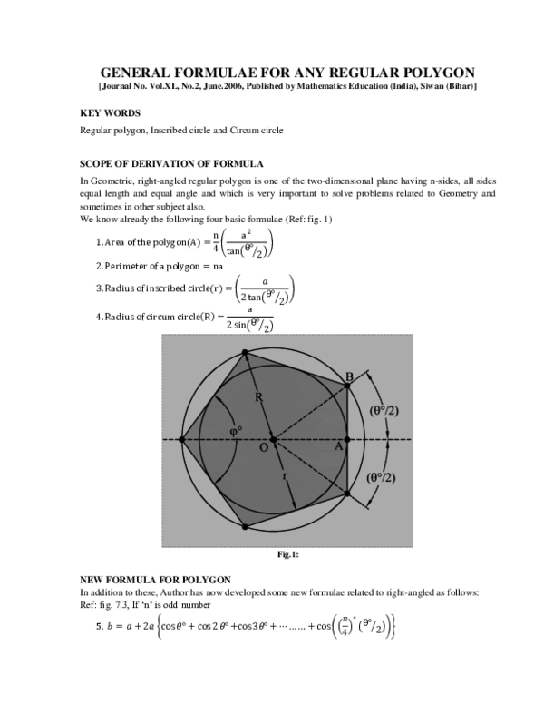 (PDF) GENERAL FORMULAE FOR ANY REGULAR POLYGON