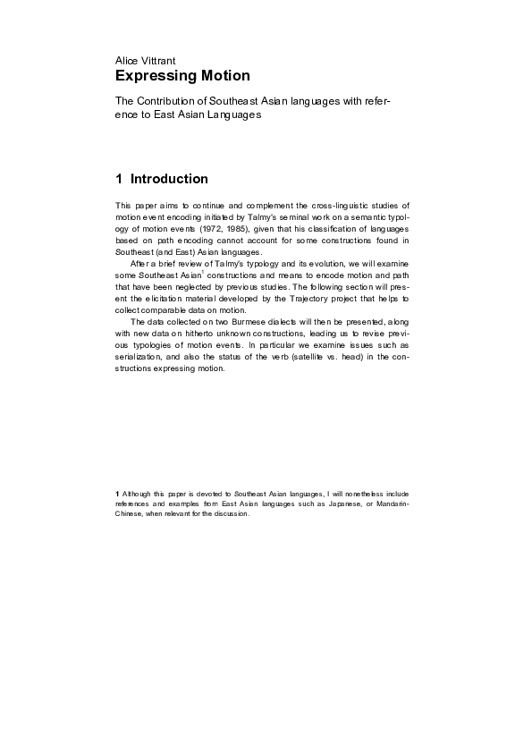 (PDF) Expressing motion- The contribution of Southeast Asian languages ...