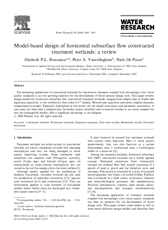 (PDF) Model-based design of horizontal subsurface flow constructed treatment wetlands: a review