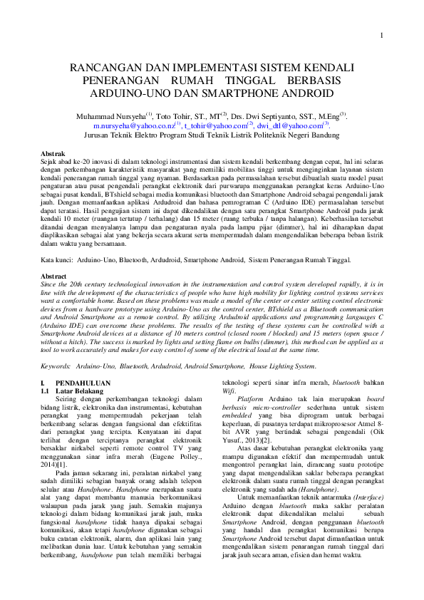 Pdf Design And Implementation Of House Lighting Control System Based Arduino Uno And Android