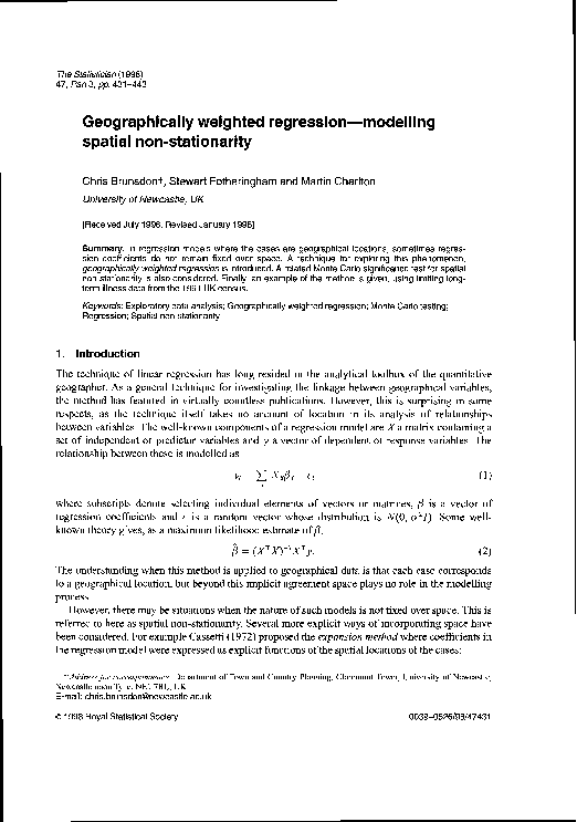 (PDF) Geographically weighted regression