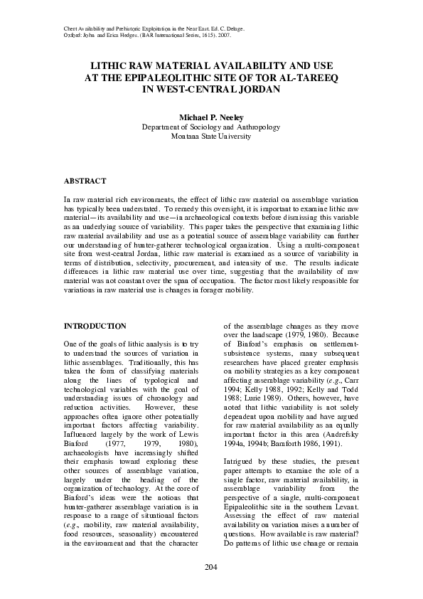(PDF) Lithic Raw Material Availability and Use at the Epipaleolithic ...
