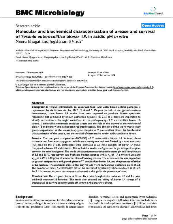 (PDF) Molecular and biochemical characterization of urease and survival ...