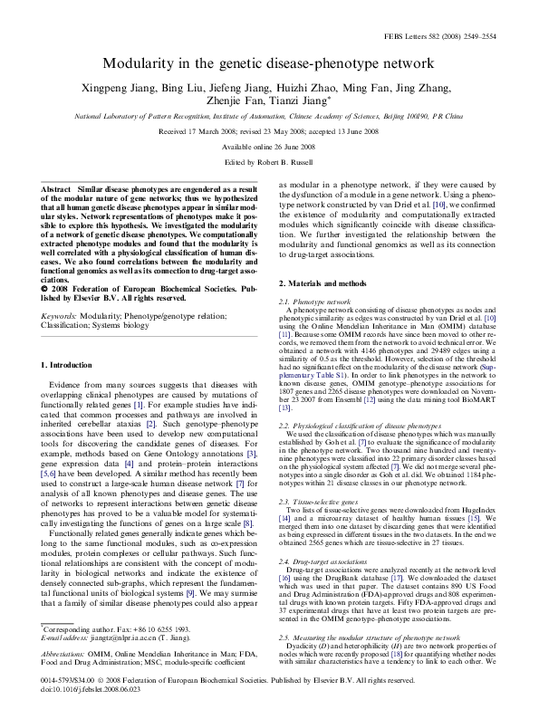 (PDF) Modularity in the genetic disease-phenotype network