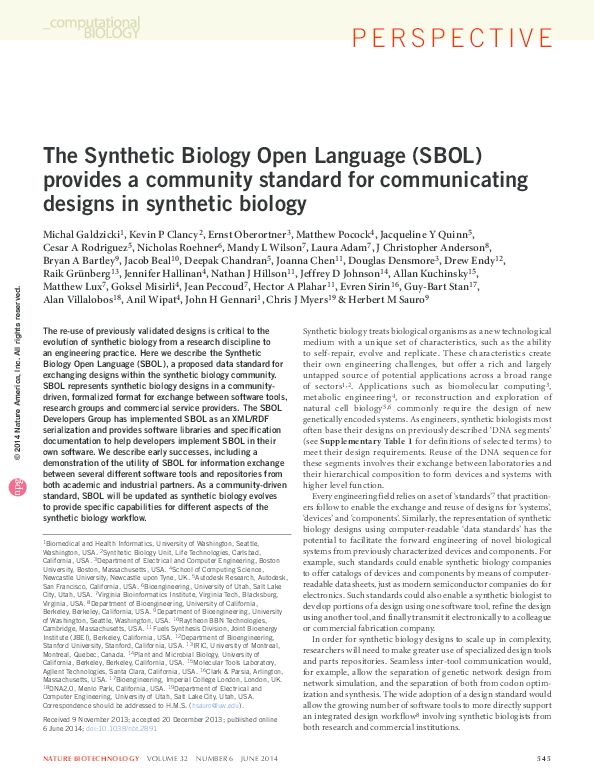 The Synthetic Biology Open Language (SBOL) provides a community ...