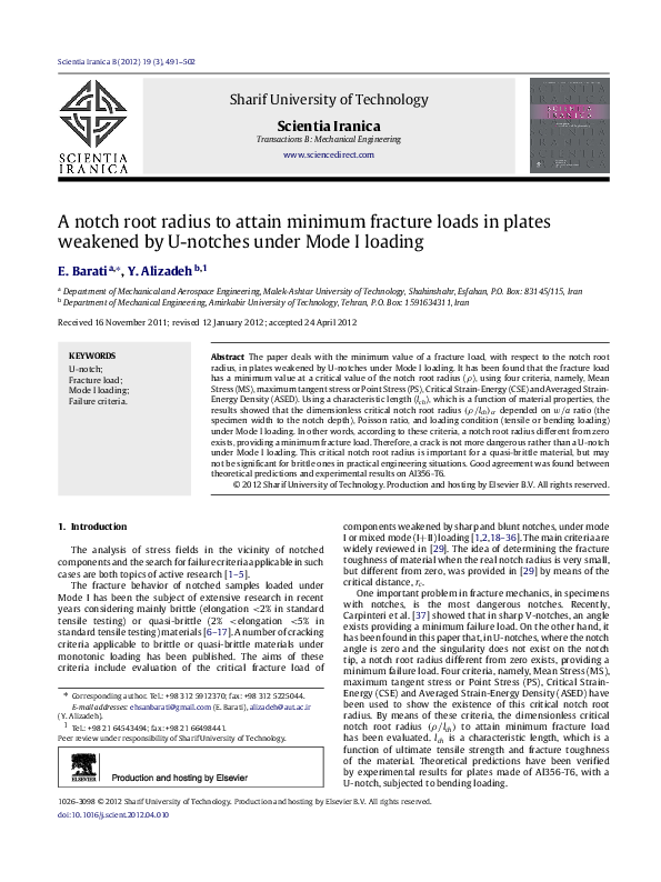 A notch root radius to attain minimum fracture loads in plates weakened ...