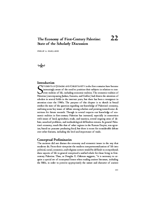 (PDF) The Economy of First-Century Palestine: State of the Scholarly ...