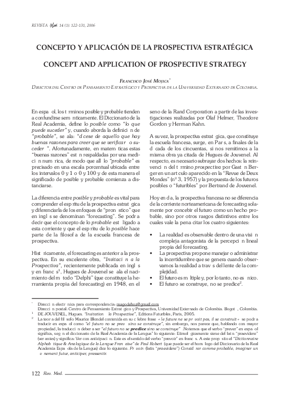 (PDF) CONCEPTO Y APLICACIÓN DE LA PROSPECTIVA ESTRATÉGICA CONCEPT AND ...