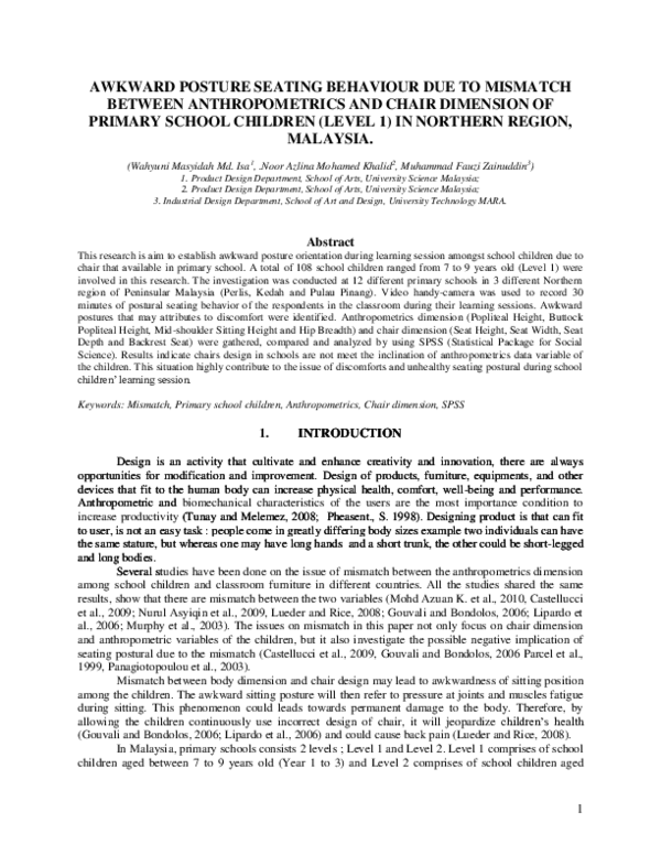 (PDF) AWKWARD POSTURE SEATING BEHAVIOUR DUE TO MISMATCH BETWEEN ...