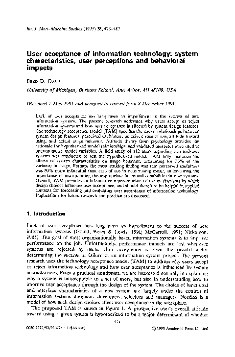 (PDF) Perceived usefulness, perceived ease of use, and user acceptance of information technology ...