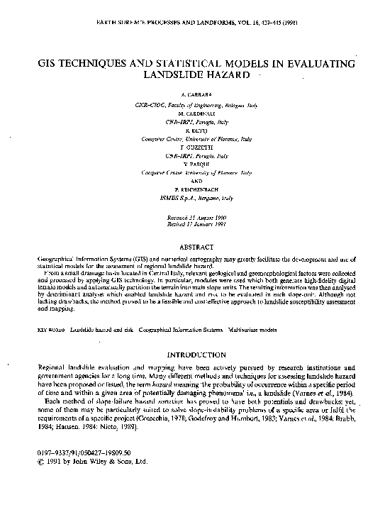 (PDF) GIS techniques and statistical models in evaluating landslide hazard