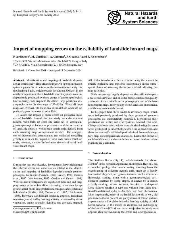 (PDF) Impact of mapping errors on the reliability of landslide hazard maps