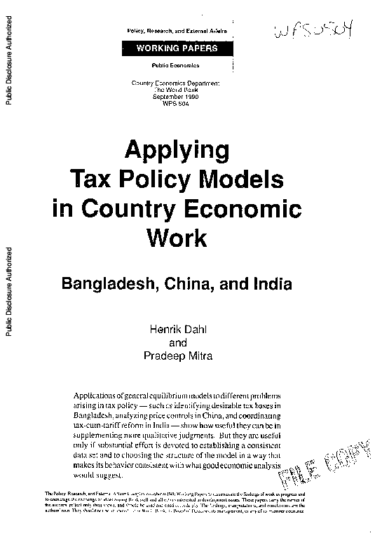 (PDF) Applying tax policy models in country economic work : Bangladesh ...