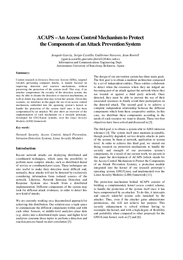 (PDF) ACAPS - An Access Control Mechanism to Protect the Components of ...