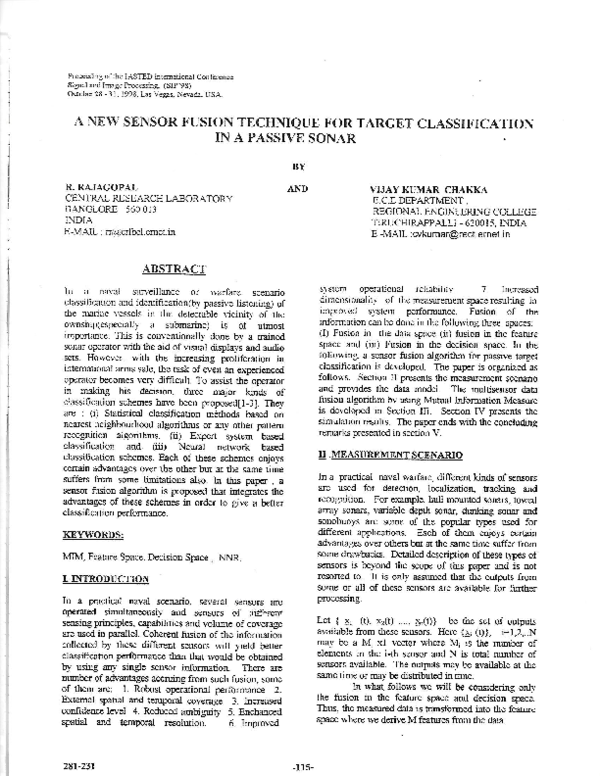 A New Sensor Fusion Technique For Target Classification In A Passive Sonar