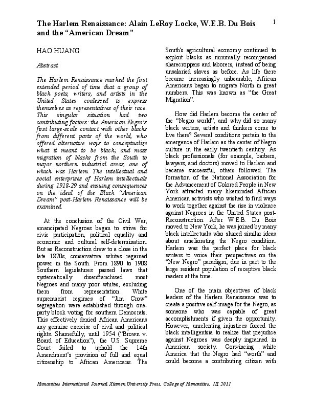 (PDF) The Harlem Renaissance: Alain LeRoy Locke, W.E.B. Du Bois and the ...