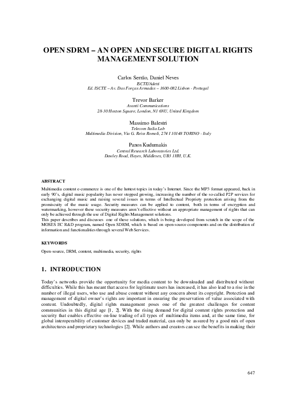 (PDF) Open SDRM an open and secure digital rights management solution