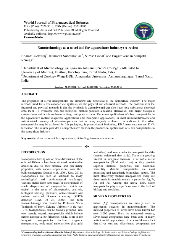(PDF) Nanotechnology as a novel tool for aquaculture industry: A review ...