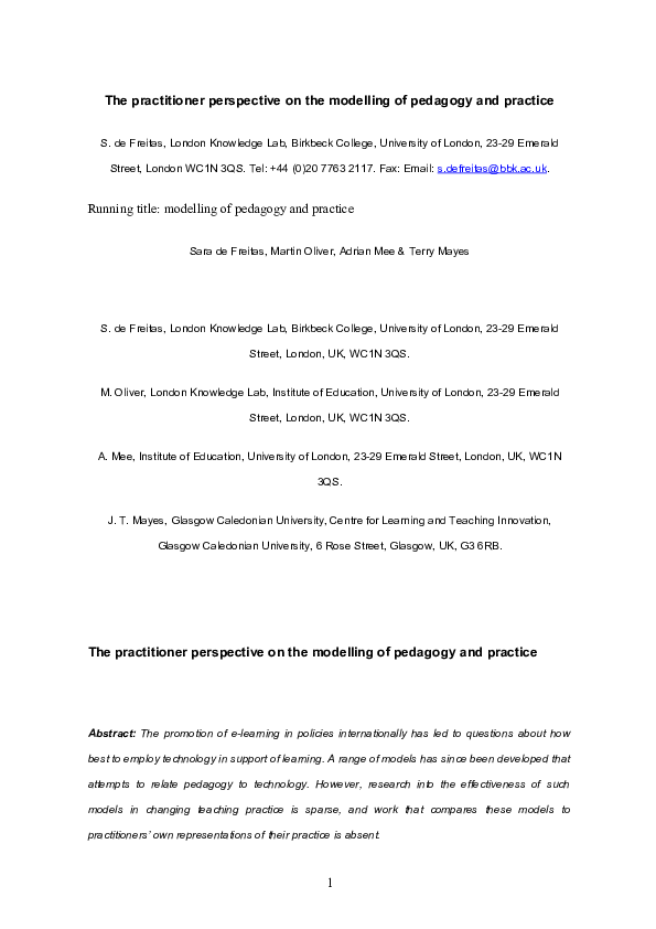 (PDF) The practitioner perspective on the modeling of pedagogy and practice