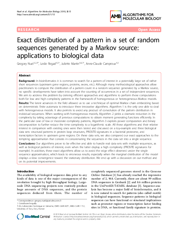 (PDF) Exact distribution of a pattern in a set of random sequences ...