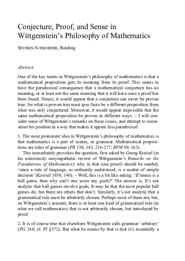 (PDF) Conjecture, Proof, and Sense, in Wittgenstein’s Philosophy of ...
