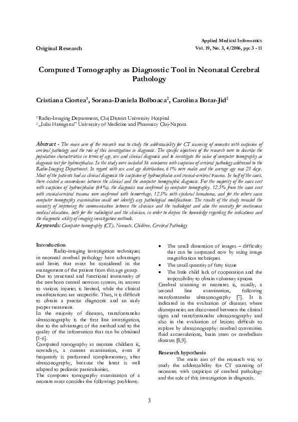 (PDF) Computed Tomography as Diagnostic Tool in Neonatal Cerebral Pathology