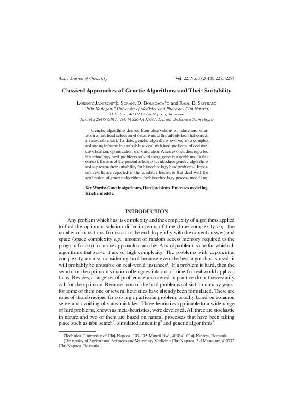 (PDF) Classical Approaches of Genetic Algorithms and Their Suitability