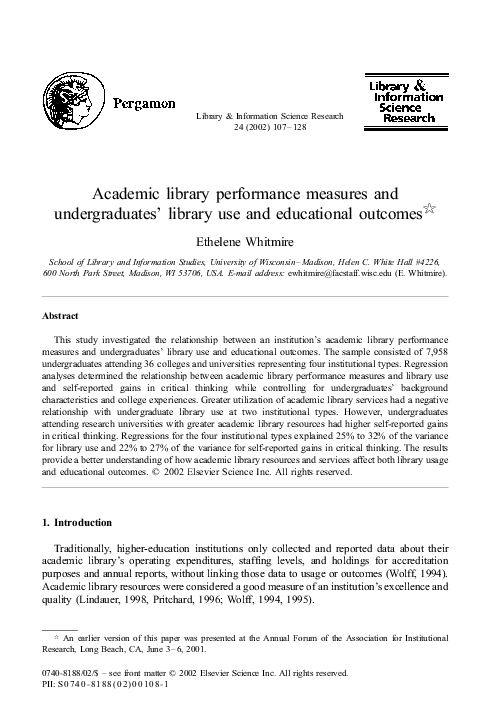 (PDF) Academic library performance measures and undergraduates' library ...
