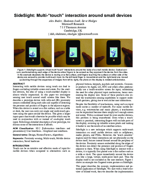 (PDF) SideSight: Multi-"touch" interaction around small devices