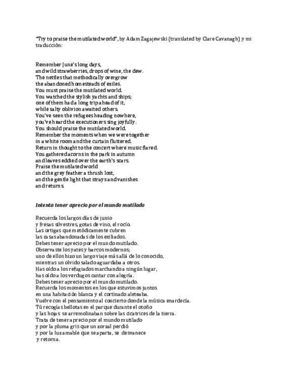 (DOC) "Try to praise the mutilated world", by Adam Zagajewski ...