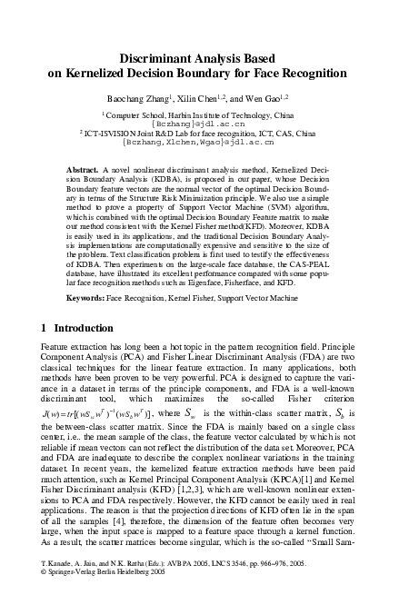 Pdf Discriminant Analysis Based On Kernelized Decision Boundary For Face Recognition