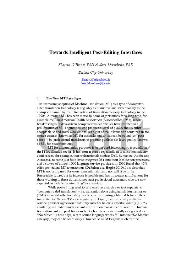 (PDF) Towards Intelligent Post-Editing Interfaces